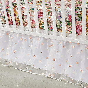 Brandream Crib Bedding Sets for Girls | 3-Piece Cotton Nursery Baby Bedding Set | Shimmering Floral Comforter, Crib Sheet, Embroidered Flowers Tulle Lace Crib Bed Skirt, Blush Pink