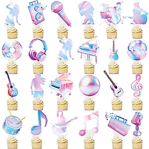 48Pcs Music Singer Party Cupcake Toppers Singer Birthday Party Decoration Popular Singer Theme Cupckae Toppers for Girls Music Singer Birthday Baby Shower Supplies