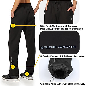 BALEAF Women's Fleece Pants Winter Running Gear with Zipper Pockets Athletic Joggers Adjustable Ankle Track Pants Black Size S