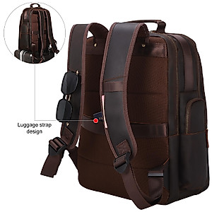 TIDING Vintage Full Grain Leather 17.3 Inch Laptop Backpack Large Camping Travel Weekender Daypack For Men 31.9L