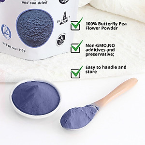 Butterfly Pea Flower Powder 4oz | Natural Blue Food Coloring for Drinks, Baking, Smoothies | Vegan, Non-GMO, Gluten-Free, No Additives