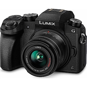 Panasonic LUMIX G7 Interchangeable Lens 4K Ultra HD Black DSLM Camera with 14-42mm Lens Bundle with 64GB Memory Card, Microphone, LED Light and Accessories (17 Items)