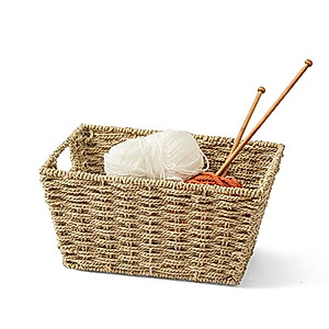 Artera Medium Wicker Storage Baskets - Woven Seagrass Basket for Organizing, Stackable Natural Storage Bins with Handles for Laundry Room, Bathroom, Pantry, Closet, Shelf, 12"x9"x6", Pack (1)