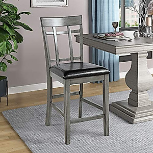 Merax 5-Piece Wooden Dining Set, Counter Height Dining Table Set with 4 Chairs and Footrest, Dining Table and Chair Set for Dining Room, Pub and Bistro, Antique Graywash