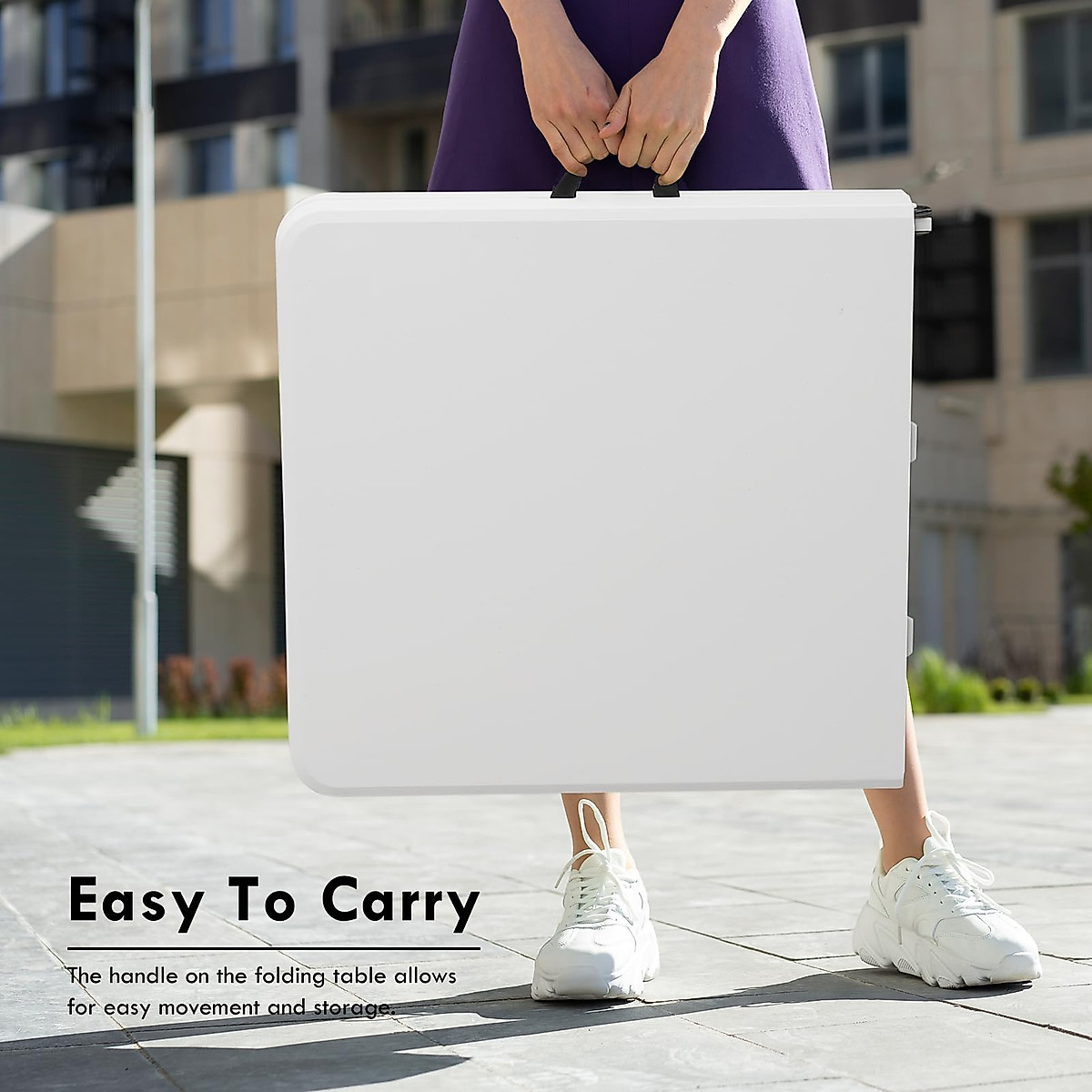 Plainsity 4ft Plastic Folding Table - Portable, Foldable, Heavy Duty Dining Table for Parties, Weddings, BBQs, Camping, Backyard Events - Indoor/Outdoor Utility Table with Carrying Handle White