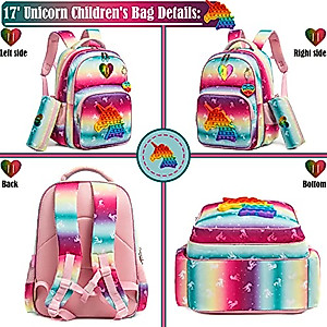 Egchescebo Girls Unicorn Toy backpack School Bookbag for Girls Kids Bling School Elementary Backpacks 17" 3PCS Toddler Backpack with Lunch Box Girls Bookbag Unicorn Bags for Girls Pink