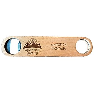 Whitefish Montana Laser Engraved Wooden Bottle Opener Adventure Awaits Design