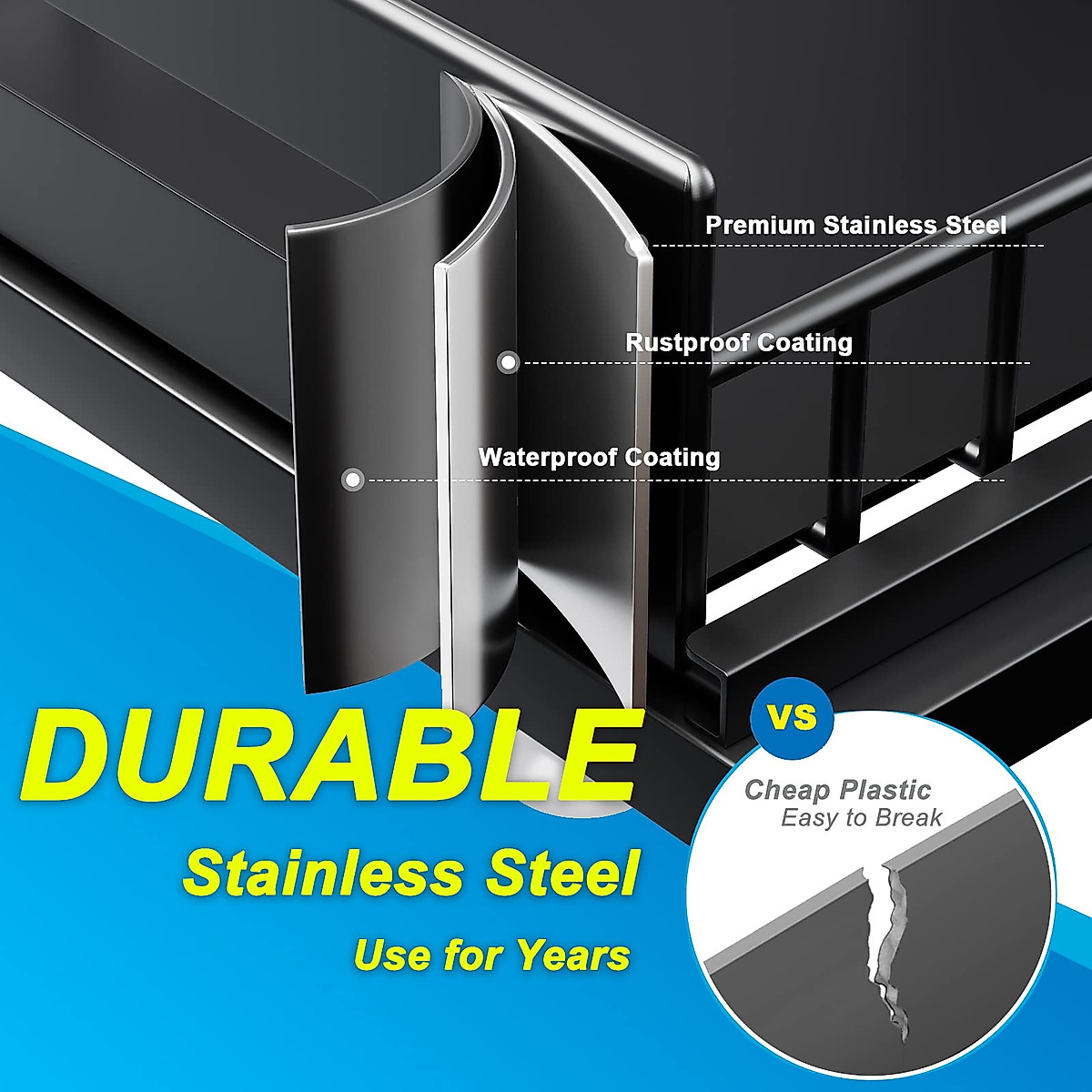 Solidhouse Under Sink Organizer, 2-Tier Under Kitchen Bathroom Sink Organizer and Storage, No Drilling Rustproof Stainless Steel Pull Out Shelf for Kitchen Bathroom (Black)