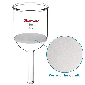StonyLab Borosilicate Glass Buchner Filtering Funnel with Medium Frit (G2), 76mm Inner-Diameter, 80mm Depth (250ml)