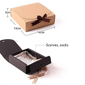 MODADA Gift Bags 10pcs/lot Kraft Paper Gifts Box With Ribbon Wedding Cookies Candy Box Birthday Gifts Packaging Boxes Favor (Color : Brown, Size : 14x14x5cm)