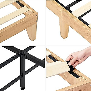 GAOMON 12.4 Inch Deluxe Solid Wood Full Bed Frame with Natural Rattan Headboard, Full Size Platform Bed Frame with LED Lights, Mattress Foundation, Noise-Free, No Box Spring Needed