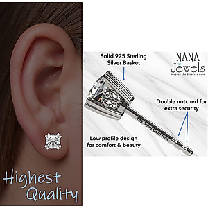 NANA Jewels Womens 14k Gold Post – Platinum Sterling Silver Hypoallergenic Stud Earring, 2.50ctw