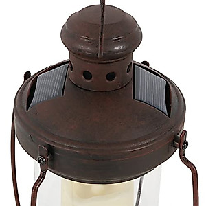 Sunnydaze Hanging Solar Light with LED Light and Candle - 12-Inch Outdoor Solar Lantern - Antique Outdoor Decoration for Patio, Porch, Deck, Garden or Backyard