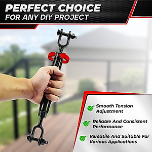 [Premium] 2 Pack 1/2”x13.4” Heavy Duty Jaw and Jaw Turnbuckle, 2200 lbs Working Load Limit, Weather Resistant, Durable Black Turnbuckle for Wire Rope Tension, Shade Sail Hardware, Sun Shade Tent