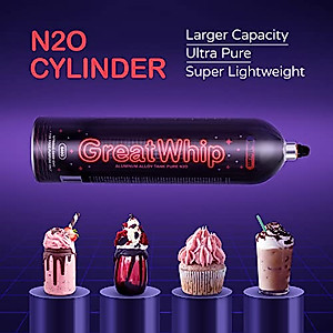 GreatWhip Fruit Flavor 615g No2 Tank Nitrous Oxide Tank Cylinder 0.99L Nitrous Oxide Cartridges for Whip Cream Dispenser, Random delivery (Mango+Blueberry+Pineapple+Peach+Strawberry+Watermelon),