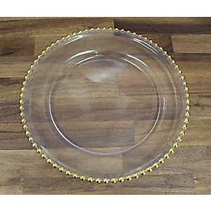 Ms Lovely Clear Glass Charger 12.6 Inch Dinner Plate With Beaded Rim - Set of 4 - Gold