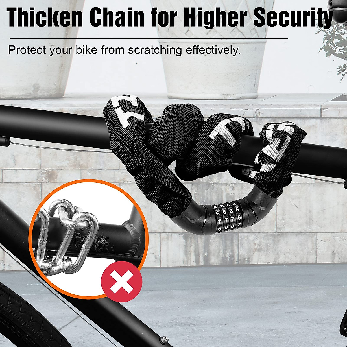 Titanker Bike Chain Lock, Bike Locks Security Anti-Theft Resettable Combination Bicycle Chain Lock 3.3 Feet Bike Locks for Bike, Motorcycle, Bicycle, Door, Gate, Fence, Grill (8mm Thick Chain)