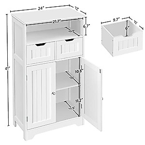 Yaheetech Bathroom Storage Cabinet with 2 Drawers & Adjustable Shelf, 2 Doors Bathroom Floor Cabinet, Wooden Cupboard for Living Room, Hallway, White