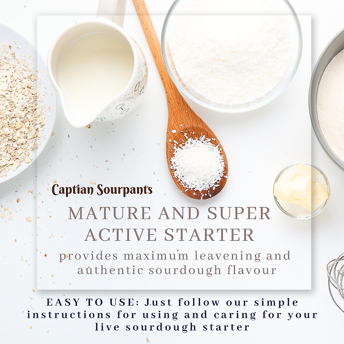 Sourdough Starter - Dehydrated Heirloom Style Sourdough Starter for Sourdough Bread, Pizza, Buns, Pancakes, Muffins | Easy to follow instructions. By Captain Sourpants