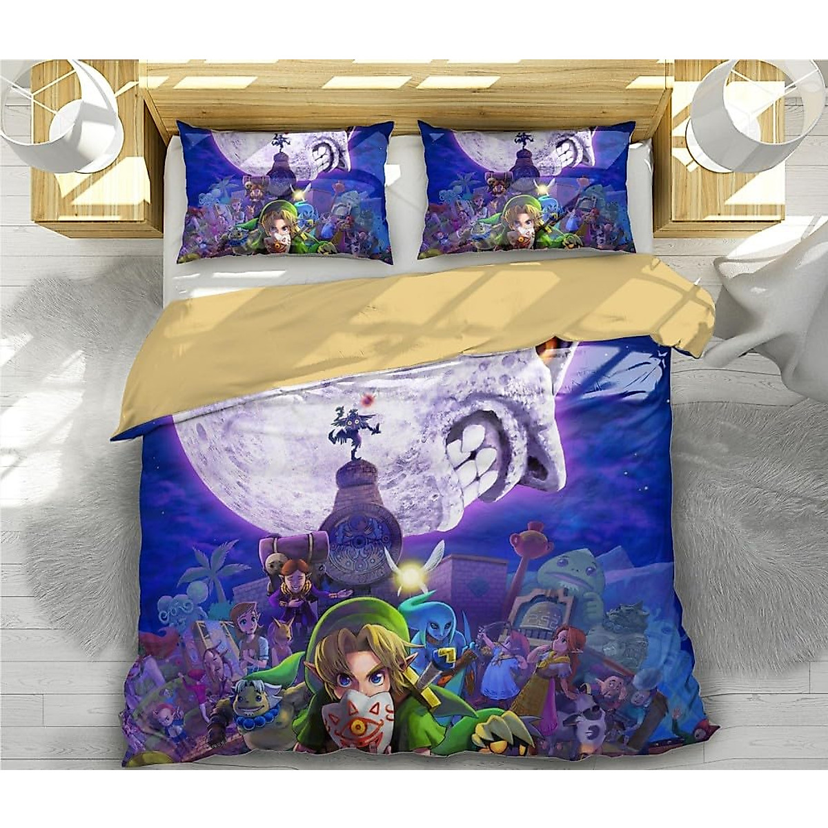 XOUKI Legend of Link Wild Game 3D Bedding Duvet Cover Set 3 Piece (1 Duvet Cover + 2 Pillow Cases) Bedding Set (Full 79x90in + 20x30in*2,08)