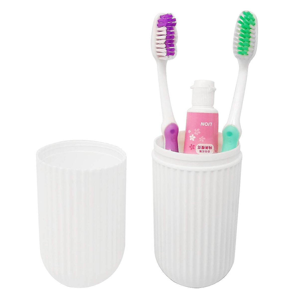Honbay Portable Plastic Toothbrush Toothpaste Cup Case Box Holder Container for Travel (Beige)