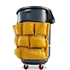 Multi- pockets Vinyl Caddy Bag- Yellow Trash Bin Tool Caddy Bag, garbage bin caddy bag Trash Caddy Bag for Maid Cleaning Trash cleaning tool caddy Can brute caddy bag