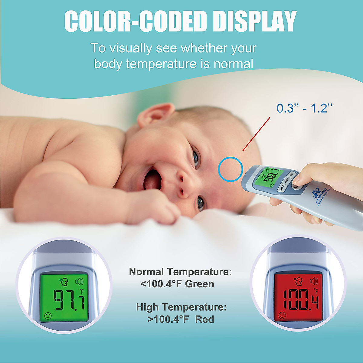 Amplim Hospital Medical Grade Non-Contact No-Touch Forehead Thermometer for Baby and Adults. Touchless Temporal Fever Thermometer, FSA HSA Approved Accurate and Fast Digital Baby Thermometer