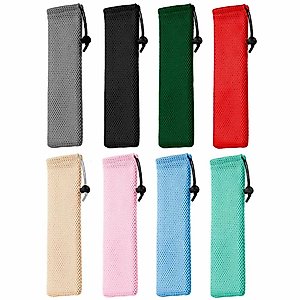 Teensery 8 Pcs Portable Cutlery Bag Straw Carrying Case Cutlery Drawstring Net Bag Tableware Storage Pouch Travel Bag for Straws, Knife, Fork, Spoon, Chopsticks, Cleaning Brush