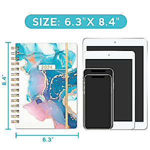 2024 Planner - 2024 Weekly & Monthly Planner with Tabs, 6.3" x 8.4", January 2024 - December 2024, Hardcover Planner 2024 with Back Pocket + Thick Paper + Twin-Wire Binding - Contrast Watercolor