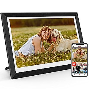 2023 FRAMEO 15.6’’ Large Digital Picture Frame with 1920x1080P FHD IPS Touch Screen, Up to 128GB Wooden WiFi Electronic Photo Frame Wall Mountable Easy Setup to Share Photos Videos Instantly Anywhere