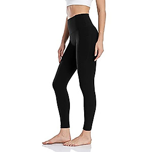 HeyNuts Leggings with Pockets for Women, High Waisted 7/8 Leggings Tummy Control Compression Workout Buttery Soft Pants 25'' Black M(8/10)