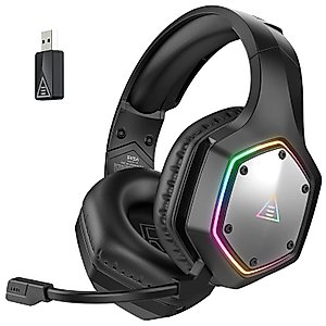 EKSA USB Wireless Headset for PC PS4 PS5-7.1 Surround Sound, Noise Cancelling Microphone, 36 Hour Battery, 2.4G USB Dongle, Game/Music Mode, Gaming Headphones for Computer, Laptop (E1000WT)