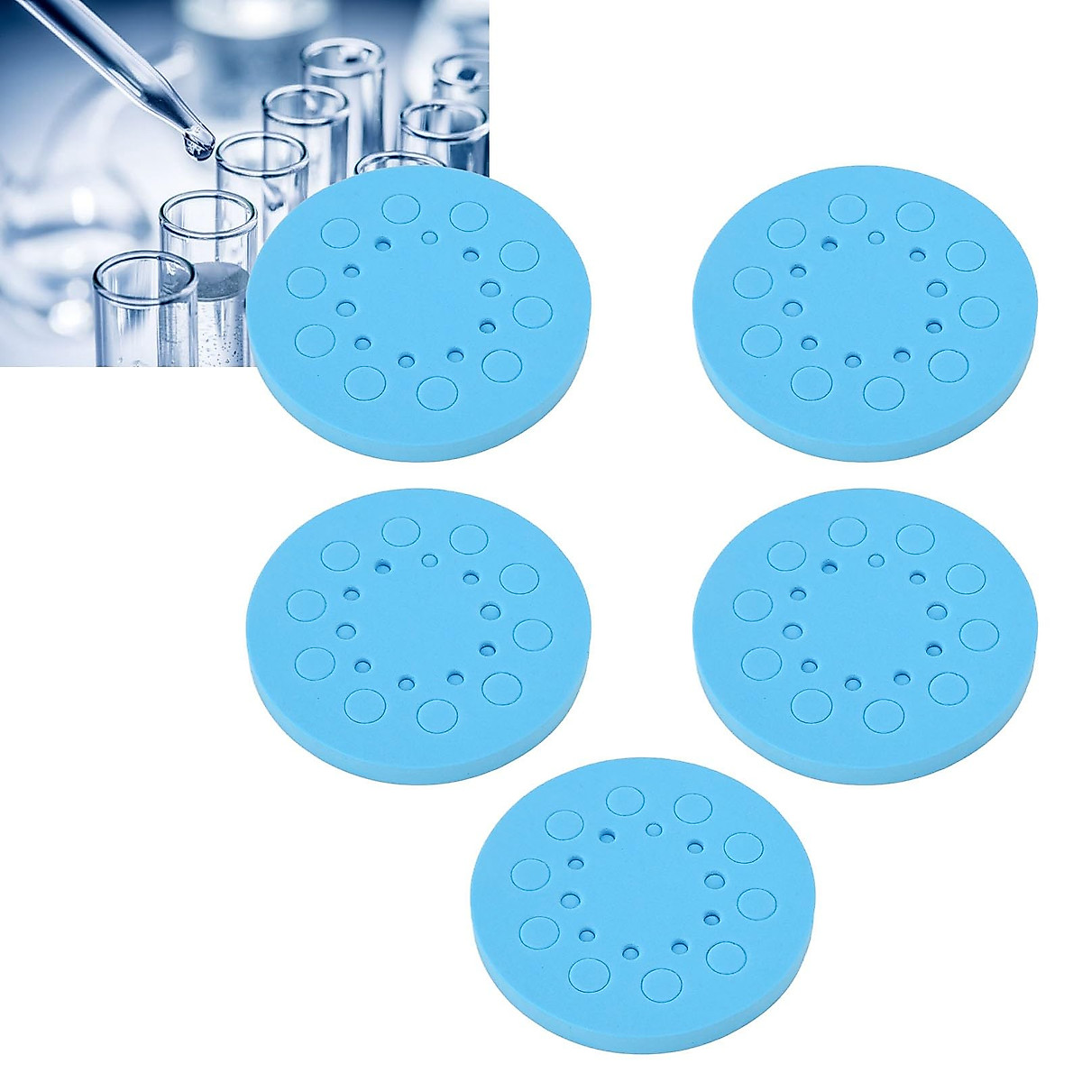 HAOHIZE Round Foam Test Tube Rack,5pcs Round Foam Test Tube Rack Easy Removal Reusable Floating Centrifuge Tube Holder for 0.2ml 0.5ml 1.5ml 2ml Test Tubes (Blue 20 Holes)