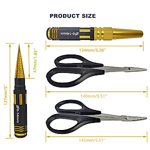 HOPLEX RC Body Reamer 0-14mm Hole Puncher with Sleeve and Curved Scissors & Straight Scissors Set RC Car Body Mounting for RC Car Truck Bodyshell Hobby Repair Tools