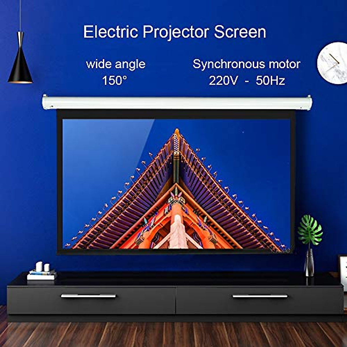 BBSJ 100" Motorized Electric Projector Screen 16:9 4K 3D Ready Wall Mounted with 12V Trigger Remote for Home Theater