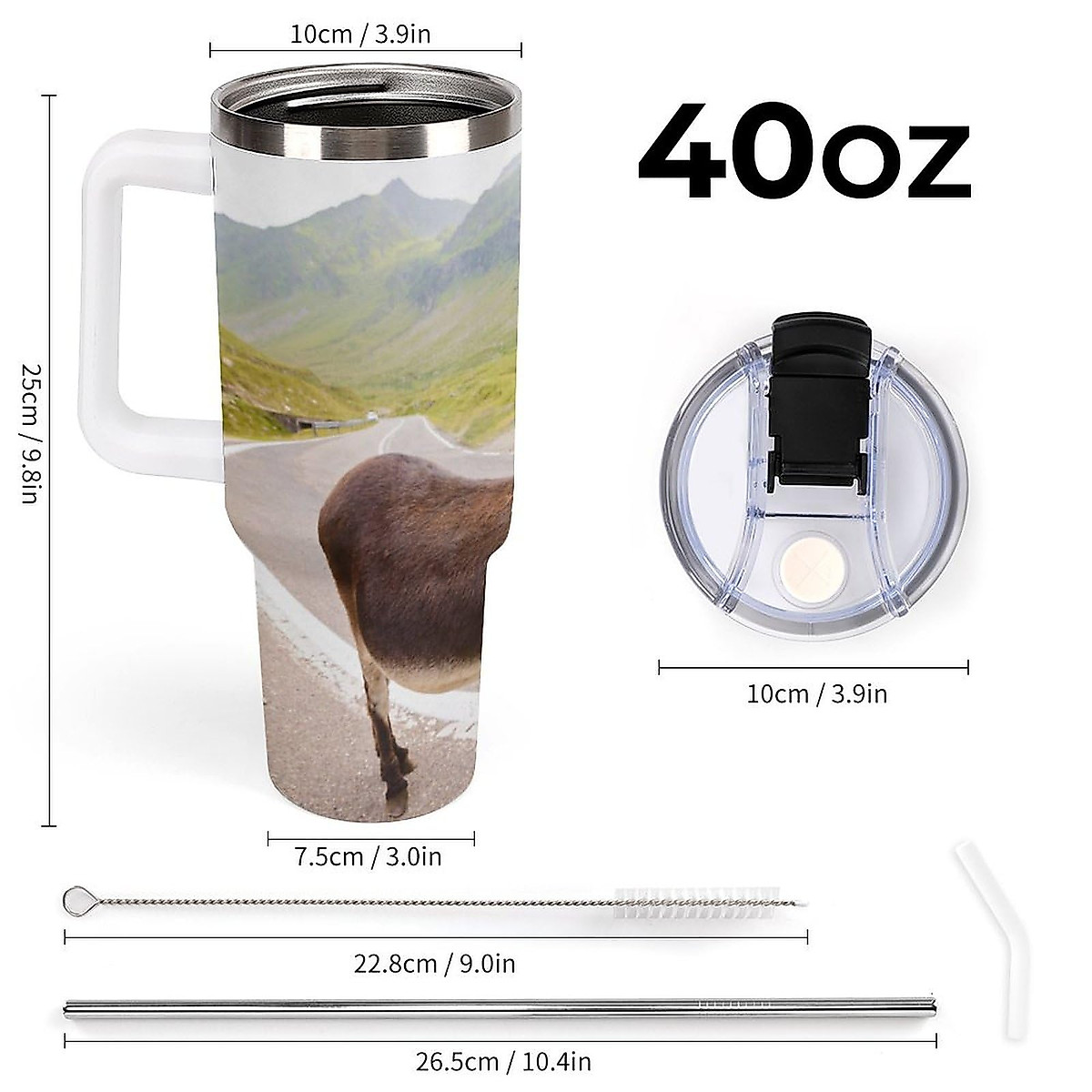 Niapessel Leak Proof Tumbler, Insulated Water Bottles with Straw, Funny Donkey Insulated Cup with Handle 40 Oz Stainless Steel Flask for School, Travel, Car, Sports, Work