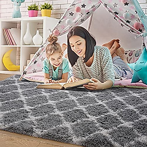 Zareas Soft Geometric Fluffy Rugs for Living Room, 5x8 Feet Area Rug, Shag Grey Rug, Shaggy Bedroom Rug, Plush Rug, Modern Moroccan Fuzzy Rugs for Apartment, Classroom, Home Office, Dorm, Room Decor