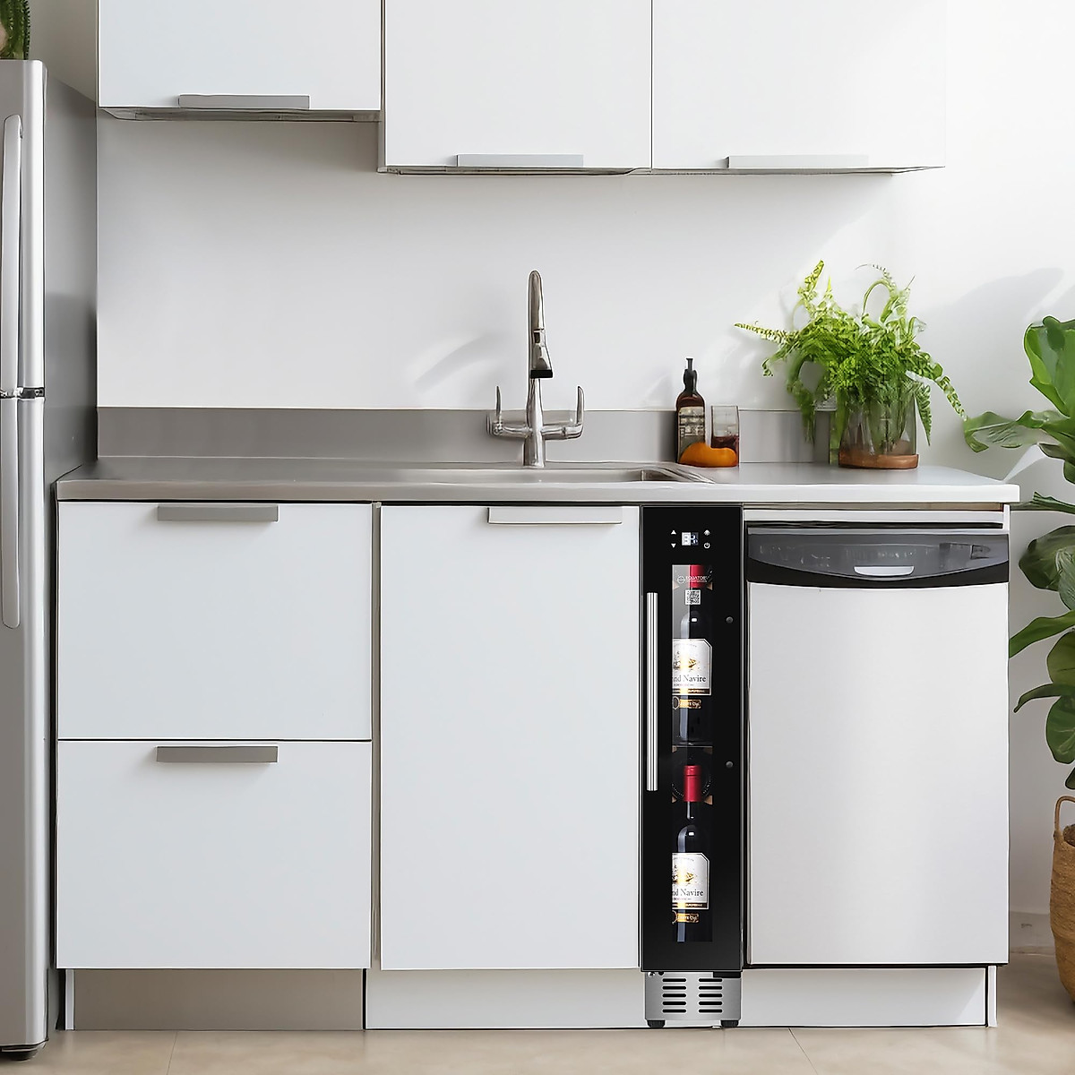 Equator 9 Bottle Wine Refrigerator with 7-Color LED Mood Lighting, Single-Zone, Freestanding/Built-in, Anti-UV Glass Door, 41°F-71.6°F Temperature Range, Touchpad Controls, Auto Defrost, 110V (Black)