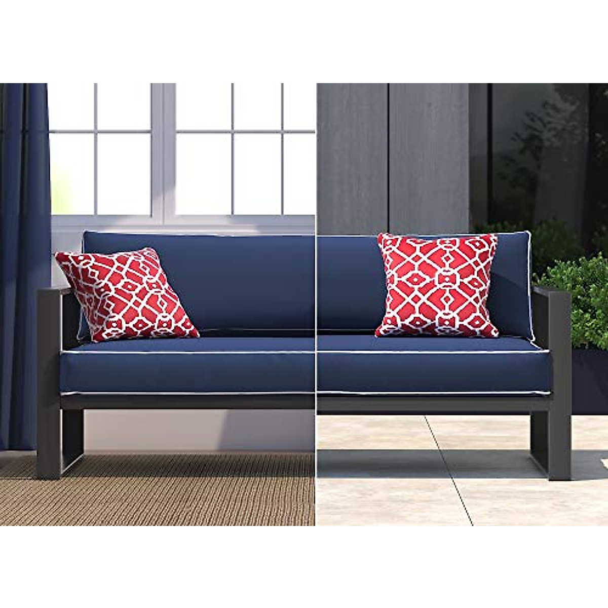 Tommy Hilfiger Monterey Modern Patio Outdoor Furniture Collection, Weather Resistant, Metal Frame, Sofa, Navy Blue & Dark Gray