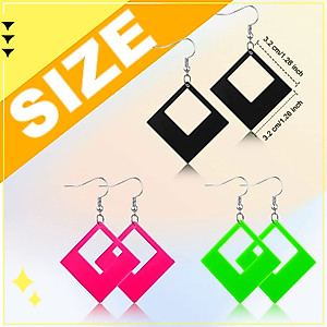 3 Pairs Women 80s Earrings Retro Neon Earrings Halloween Acrylic Drop Dangle Earrings Geometric Square Earrings for 1980s 80s Party Costume Accessory