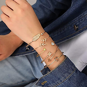 Cocazyw 19PCS Multiple Layered Stackable Bracelet for Women Open Cuff Wrap Bracelet for Girls Rose Gold Cuff Bracelets for Women Jewelry Adjustable Gold Bangles Set Gifts (Gold)