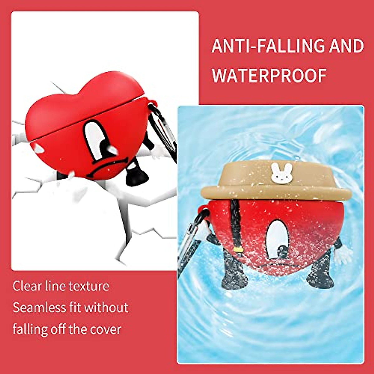 2Pack Cute Airpods Pro 2nd Generation Case Cover, Funny Kawaii Silicone Airpods Pro 2 Case Cute, 3D Bad Bunny Aesthetic Cool Case for AirPods Pro 2 with Keychain for Men Women