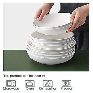 DOWAN 9.75" Large Pasta Bowls, Ceramic Salad Bowls 50 Ounce, Shallow Pasta Bowls Set of 4, Serving Bowls and Plates Set, Microwave and Dishwasher Safe, White