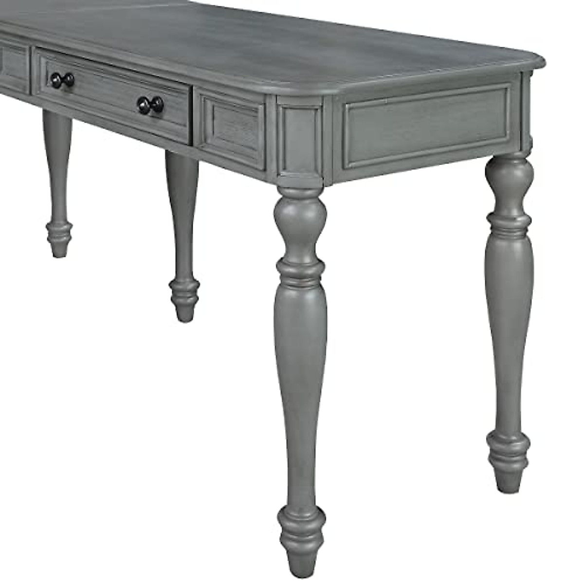 OSP Home Furnishings Country Meadows L-Shape Desk with 2 Full Drawers and Power Hub, Plantation Grey