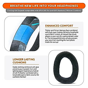 WC Freeze EPOS H6 Pro - Cooling Gel Earpads for EPOS H6 Pro/Sennheiser GSP 600 / GSP500 / GSP550 / GSP670, Made by Wicked Cushions - Enhance Comfort, Durability, Thickness | 90's Black