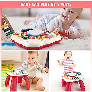 Dahuniu Baby Toys 6 to 12 Months, Learning Musical Table, Activity Table for 1 2 3 Years Old, 11.8 x 11.8 x 12.2 inches (Red)