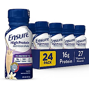 Ensure High Protein Nutritional Shake with 16g of Protein, Ready-to-Drink Meal Replacement Shakes, Low Fat, Vanilla, 8 Fl Oz (Pack of 24)