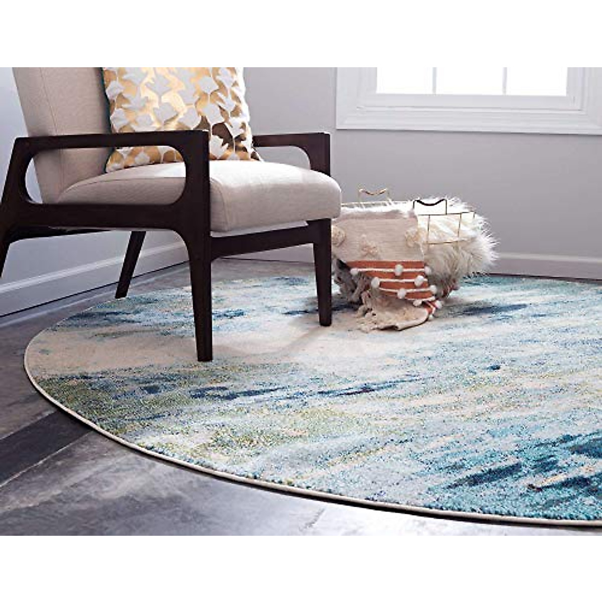 Unique Loom Chromatic Collection Modern & Vibrant Abstract Area Rug For Any Home Décor (6' 0 x 6' 0 Round, Light Blue/Beige)
