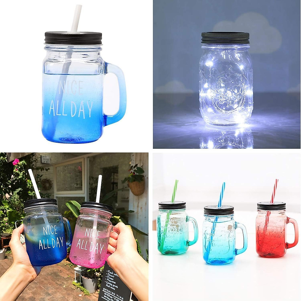 36 Pcs Mason Jar Lids Regular Mouth, Mason Jar Lids with Straw Hole, Stainless Steel Mason Canning Lids Regular Mouth, Leak Proof Reusable Ball Canning Lids for Food Storage, Black