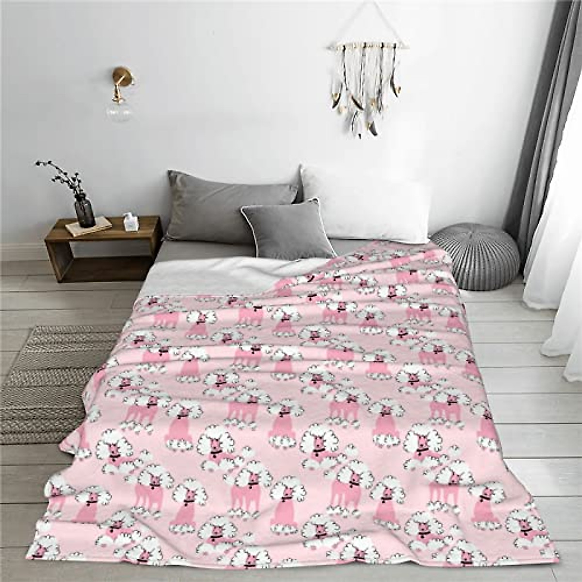 Pink Poodle Dog Cute Art Full Fleece Throw Cloak Wearable Blanket Flannel Fluffy Comforter Quilt Nursery Bedroom Bedding King Size Plush Soft Cozy Air Conditioner Blanket
